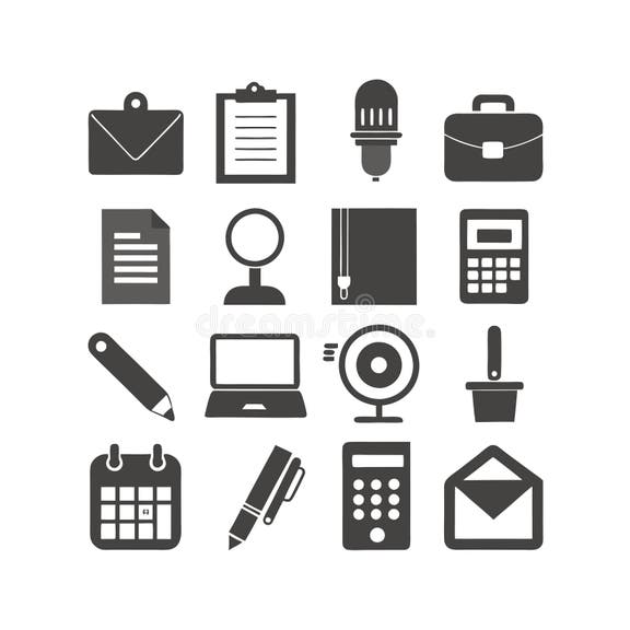 Modern Office Icons Set Representing Workplace Tools and Communication ...
