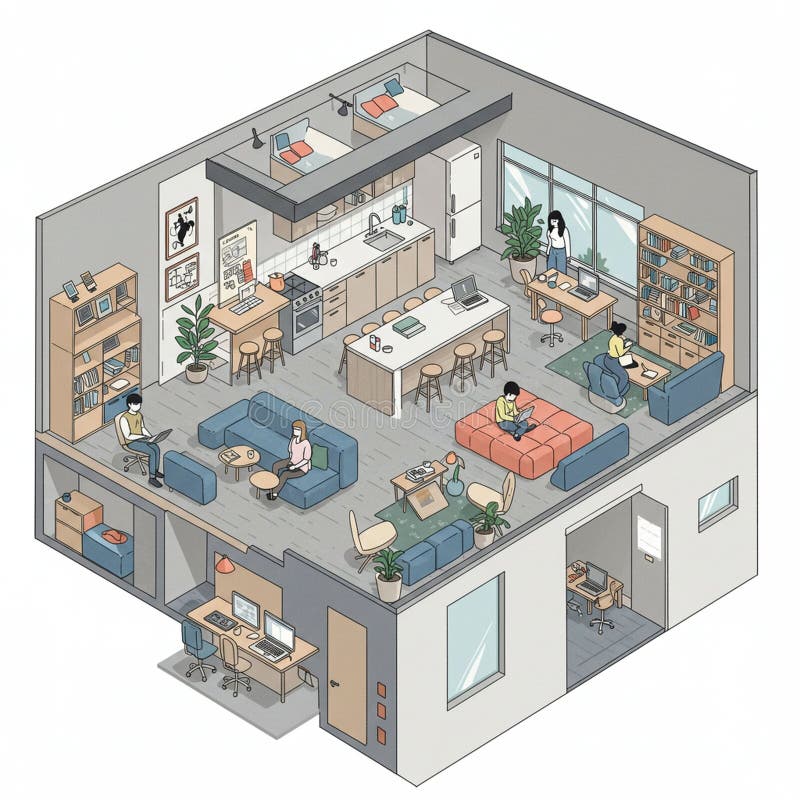Modern Office Illustration Featuring an Open-plan Layout with ...