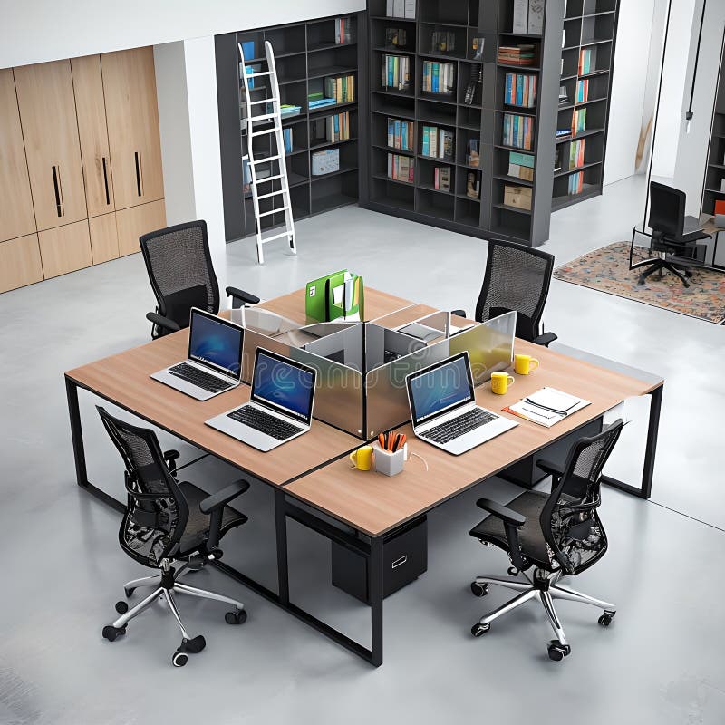 Modern Office with Interconnected Workstations and Minimalist Design ...