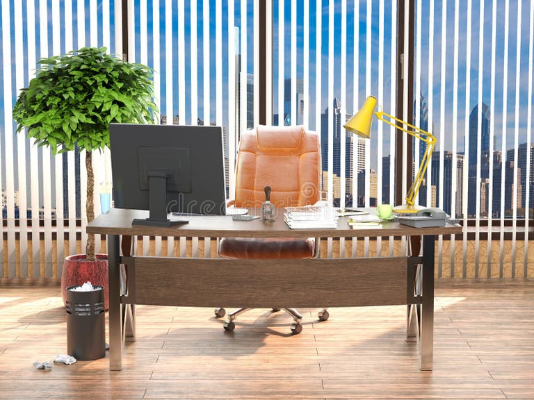 Modern office interion stock illustration. Illustration of shelf ...