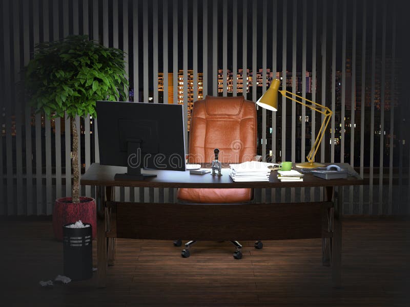 Modern Office Interion Evening Stock Illustration - Illustration of ...