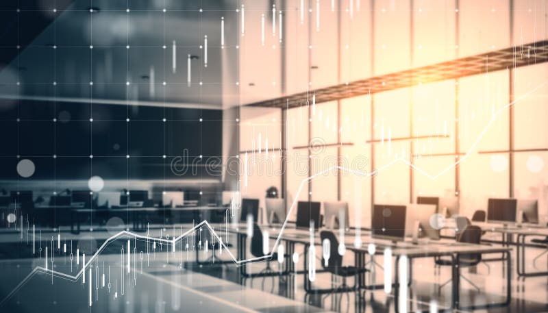 Modern Office Interior with Abstract Forex Chart Background. Toned ...