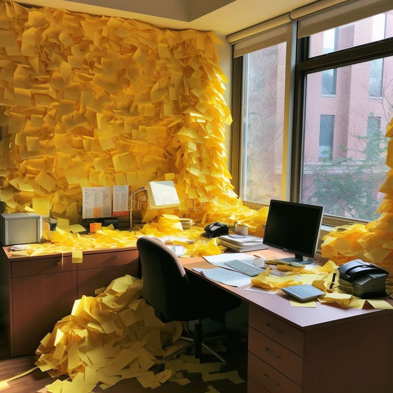 Modern Office Interior with an Abundance of Yellow Sticky Notes ...