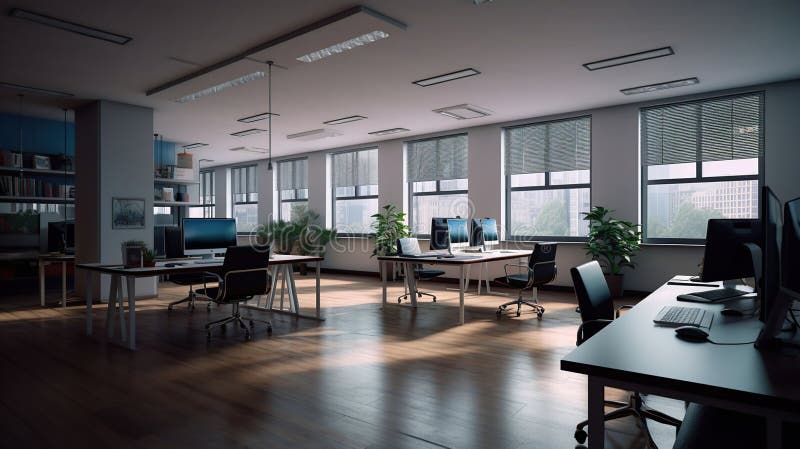 Modern Office Interior, AI Generative Stock Illustration - Illustration ...