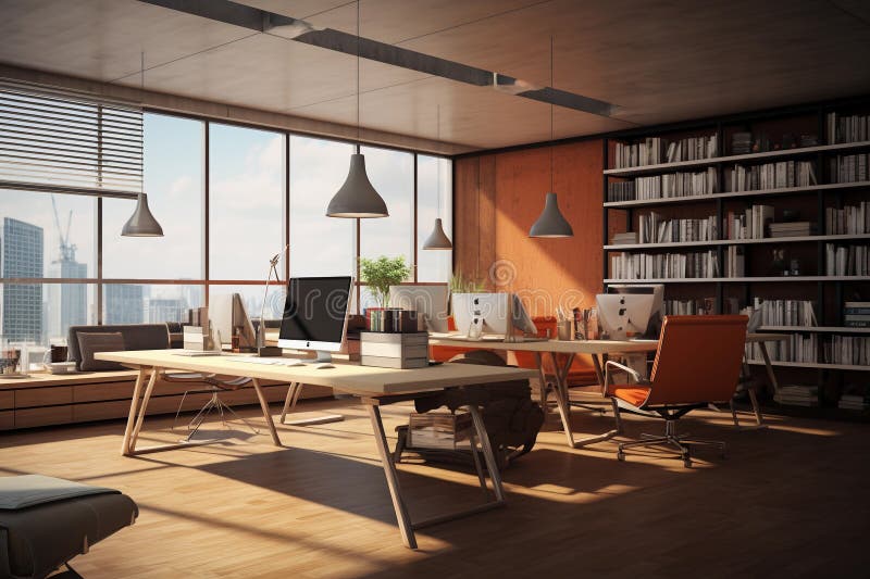 Modern Office Interior. Big Office Stock Illustration - Illustration of ...