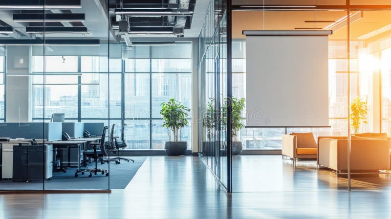 Modern Office Interior with Blank Roll-up Banner in Front Stock ...