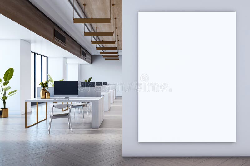 Modern Office Interior with Blank Vertical Poster Mockup on Wall and ...