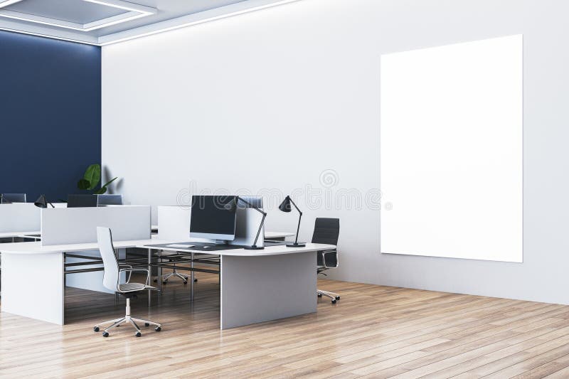 Modern Office Interior with Blank Vertical Poster on Wall. 3D Rendering ...