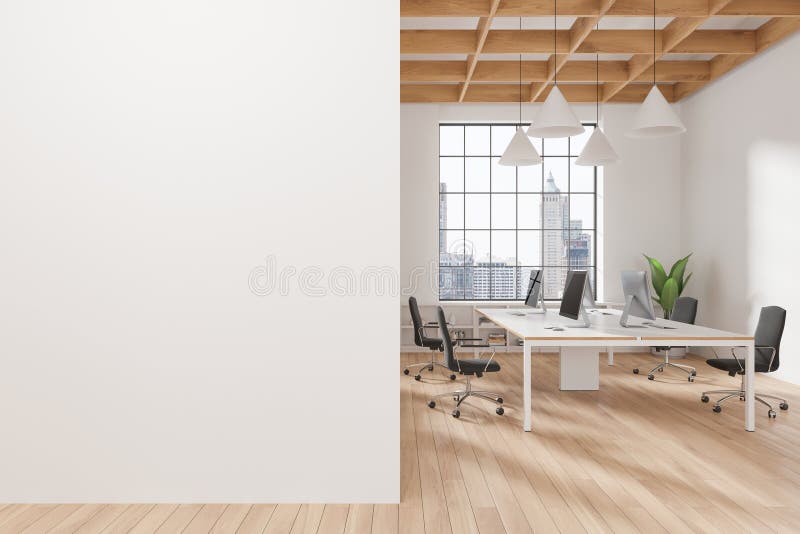 Modern Office Interior with a Blank White Wall on the Left and a Sleek ...