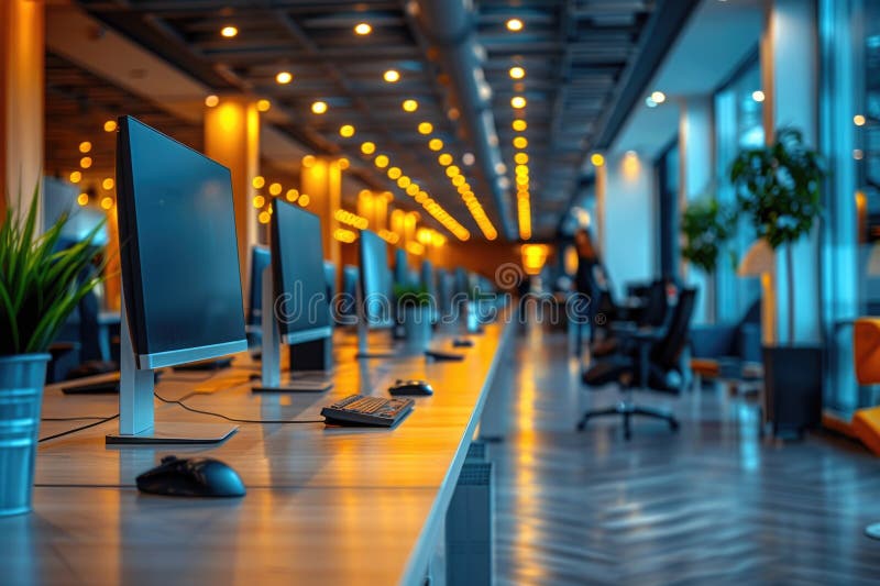 Busy Layout of Contemporary Cubicle Office with Employees Engaging in ...