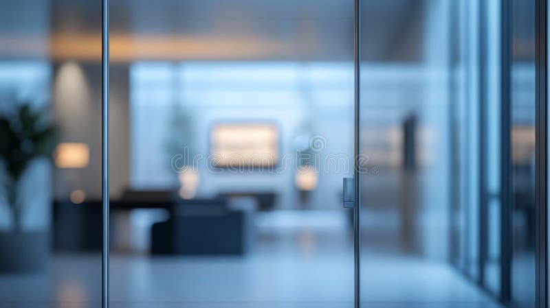 Modern Office Interior with Blurred Glass Door Background Stock ...
