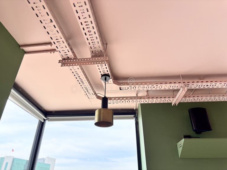 Modern Office Interior with Ceiling Cable Trays and Industrial Lighting ...