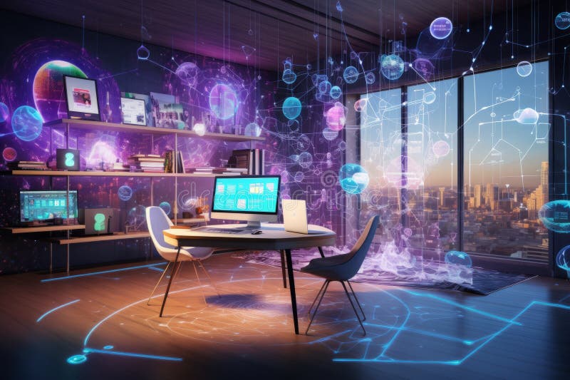 Modern Red Office Interior with Christmas Decorations Stock ...