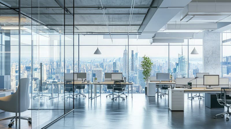 Modern Office Interior with City View. Spacious, Bright Workspace with ...