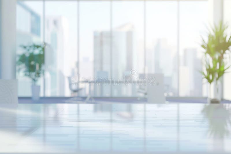 Modern Office Interior with City View and Sunlight through Large ...