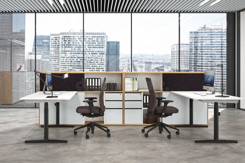 Berlin Germany - May 12 2020: Modern Office Interior with Cityscape ...