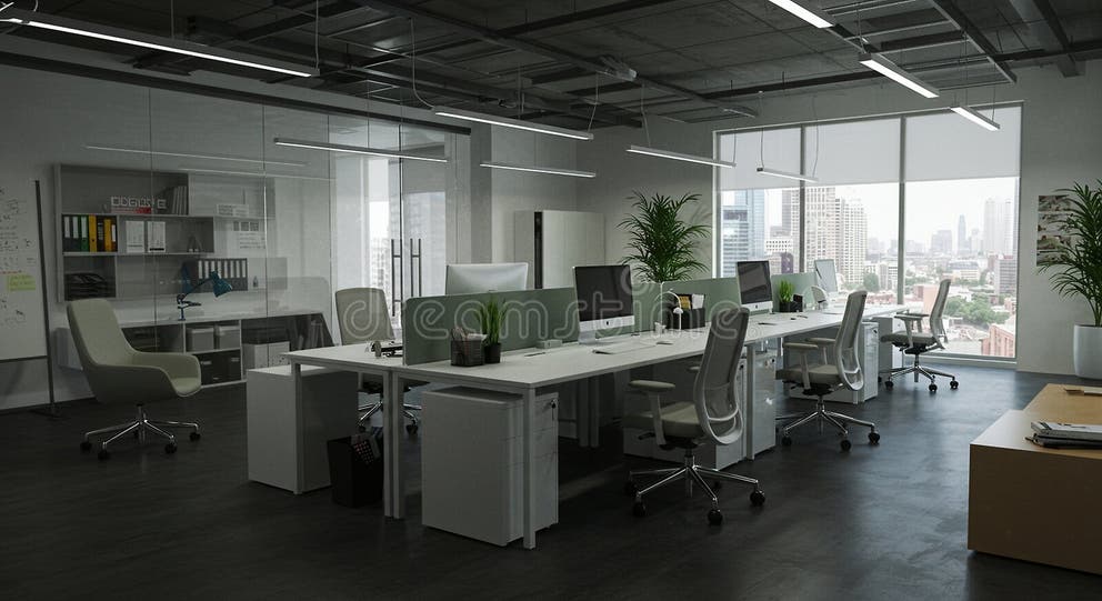 Modern Office Interior with a Clean, Open Layout Featuring Several ...