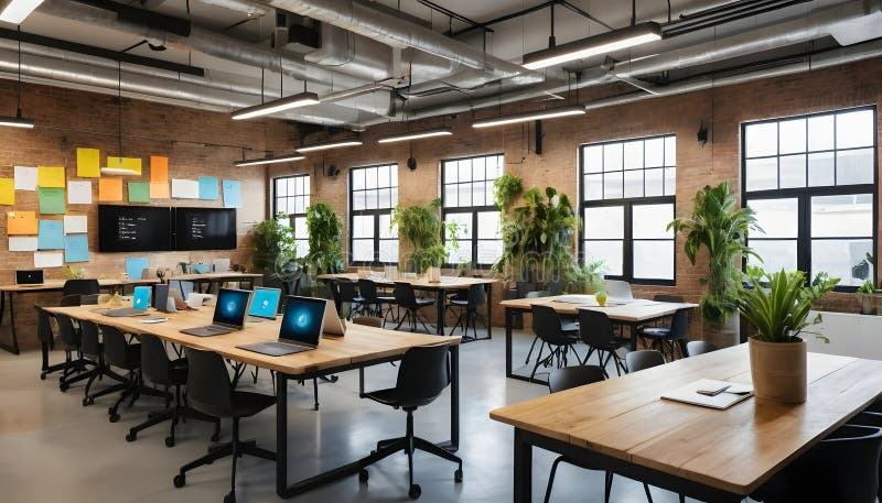 Modern Office Interior with Collaborative Workspace and Natural Light Ready for Work and ...