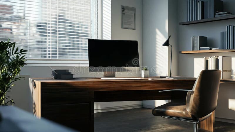 Modern Office Interior with Computer and Desk Stock Footage - Video of ...