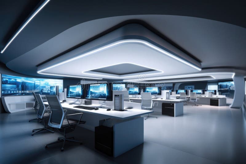 Futuristic Office Interior with Holograms. Generative AI Stock Image ...