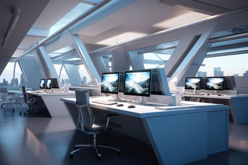 Futuristic Office Interior with Holograms. Generative AI Stock Image ...