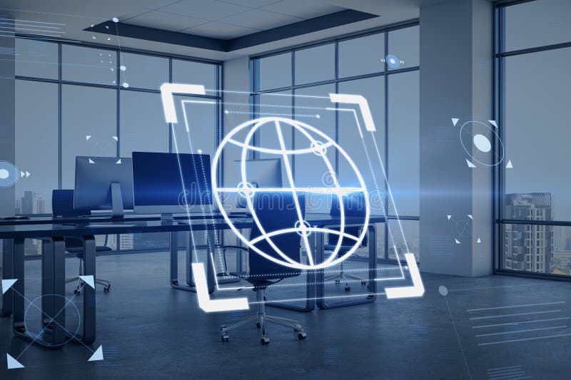 Modern Office Interior with Creative Hacking Interface and Windows with ...