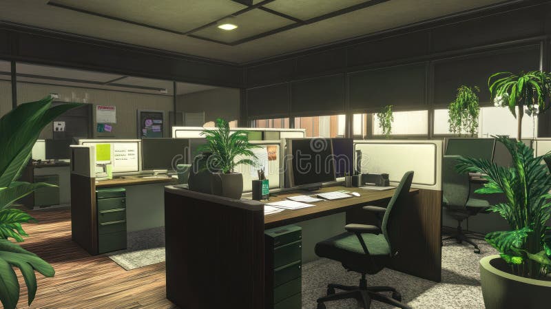 AI-Generated Office Scene stock illustration. Illustration of interior ...