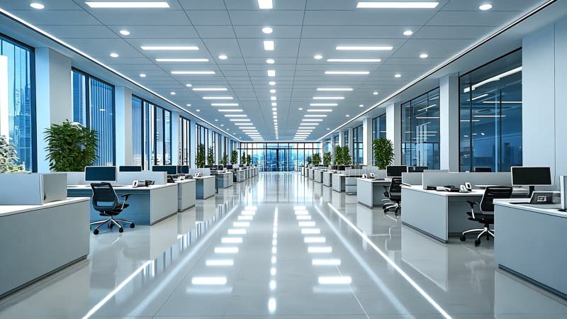 Modern Office Interior Design with Bright Lighting, Spacious Layout ...