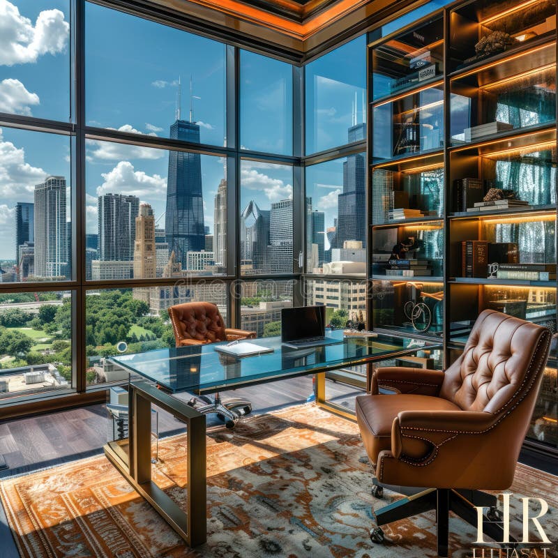 Modern Office Interior Design with City View - Illustration Stock ...