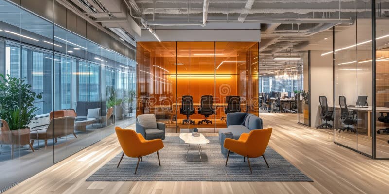 Modern Office Interior Design Featuring Vibrant Orange Accents ...