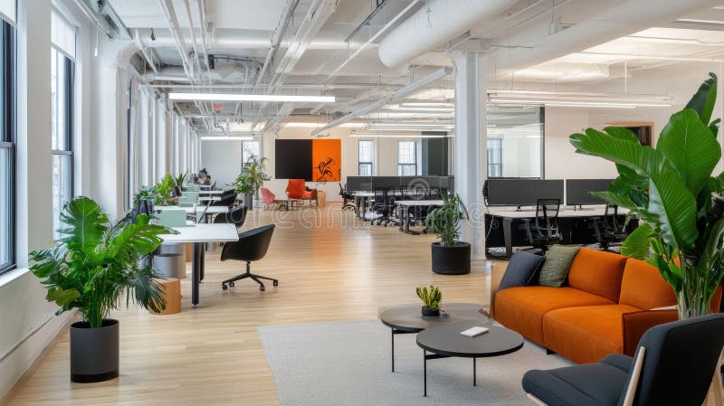 Modern Office Interior Design with Greenery and a Comfortable Seating ...