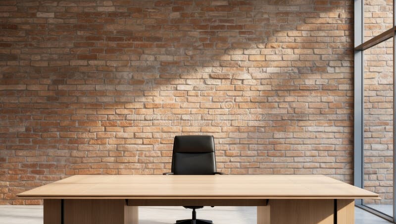 Modern Office Interior Design Large Window Wooden Desk Brick Wall Stock ...