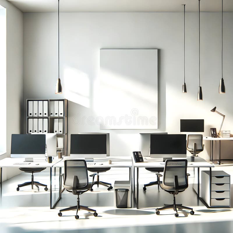 Modern Office Interior Design. Modern Minimalist Office Workspace with ...