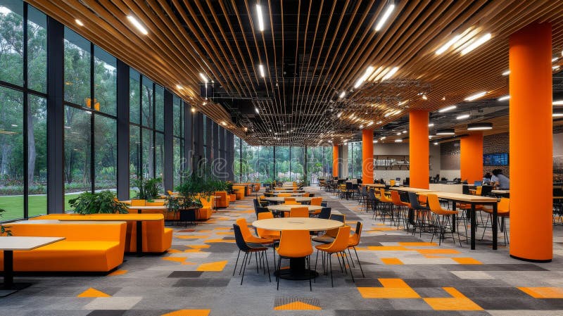 Modern Office Interior Design with Orange Accents and Natural Light ...