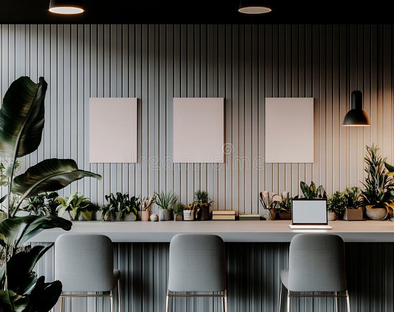 Modern Office Interior Design with Plants and Blank Frames Ideal ...