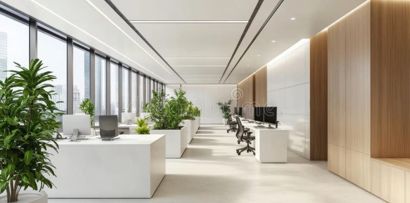 Modern Office Interior Design with Plants and Minimalist Office Concept ...