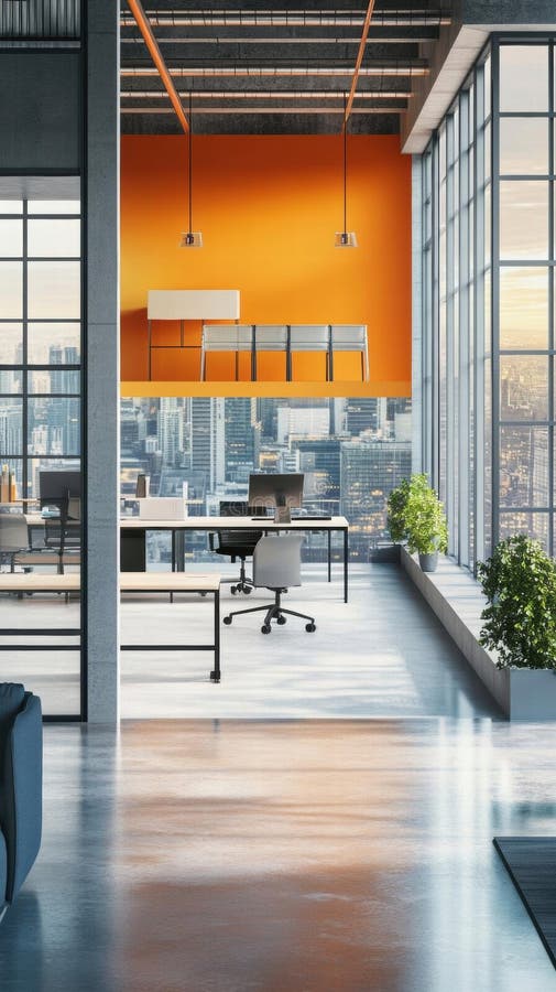 Modern Office Interior Design Showcases Open Workspace with City View ...