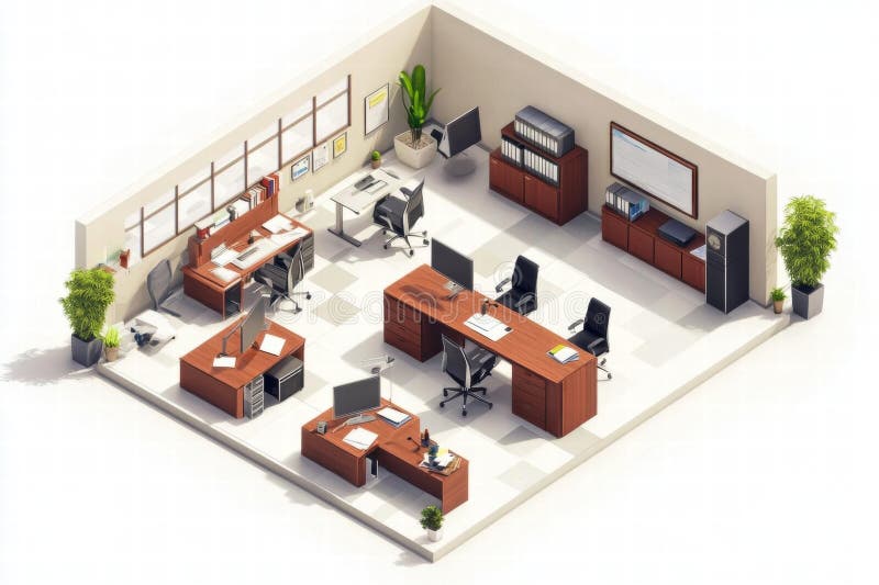 Modern Office Interior Design Shows Workspace with Desk, Computer, and ...