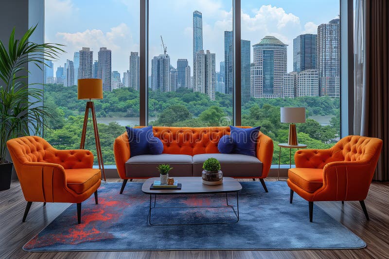 Modern Office Interior Design with Spectacular Cityscape View Stock ...