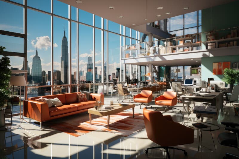 Modern Office Interior Design Style. Generative AI Stock Illustration ...