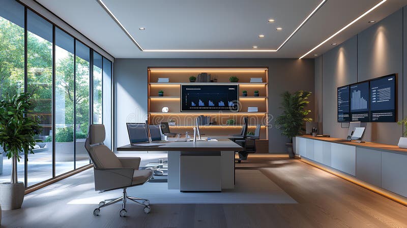 Modern Office Interior Design with Sunlight Streaming through Large ...