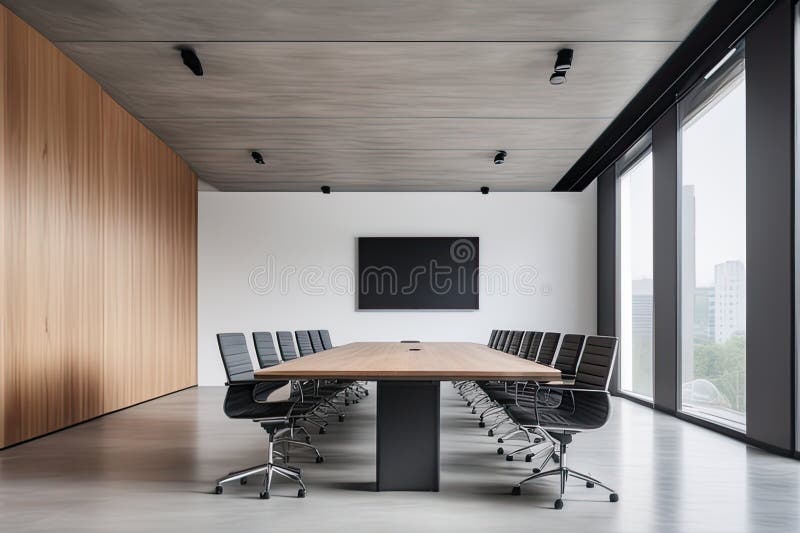 Modern Office Interior Design with Window View Stock Illustration ...