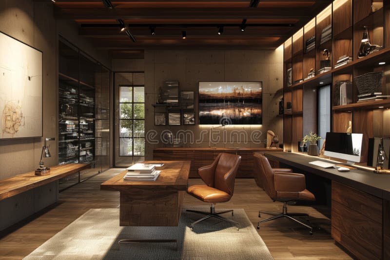 Modern Office Interior with Desk Stock Image - Image of urban ...