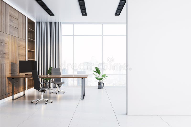 Modern Office Interior Desk Chairs Bright Workspace Large Windows 3d ...