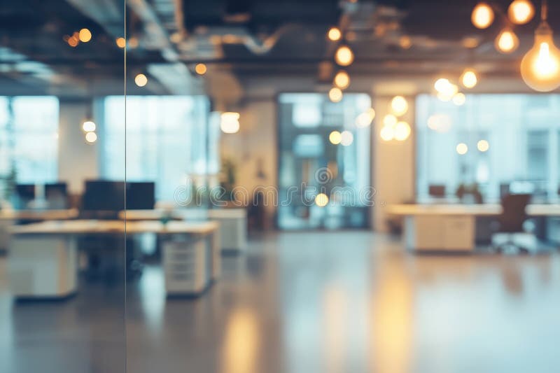 Modern Office Interior with Desks and Ambient Lighting, Creating a ...