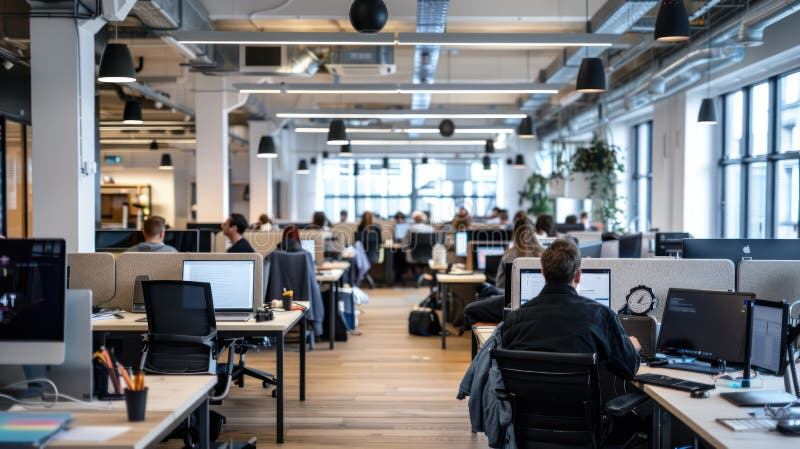 Modern Office Interior with Employees Working at Desks Stock ...