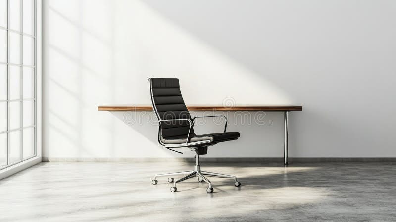 Modern Office Interior with Empty Desk and Chair Stock Photo - Image of ...