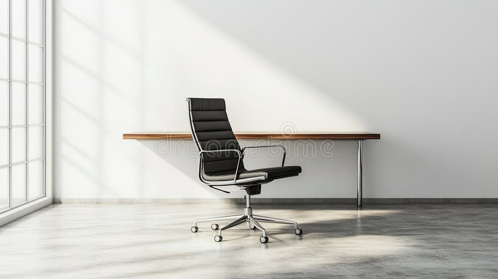 Modern Office Interior with Empty Desk and Chair Stock Photo - Image of ...