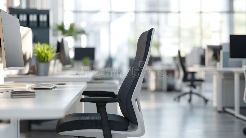 Modern Office Interior with Empty Desk and Office Chair Stock ...