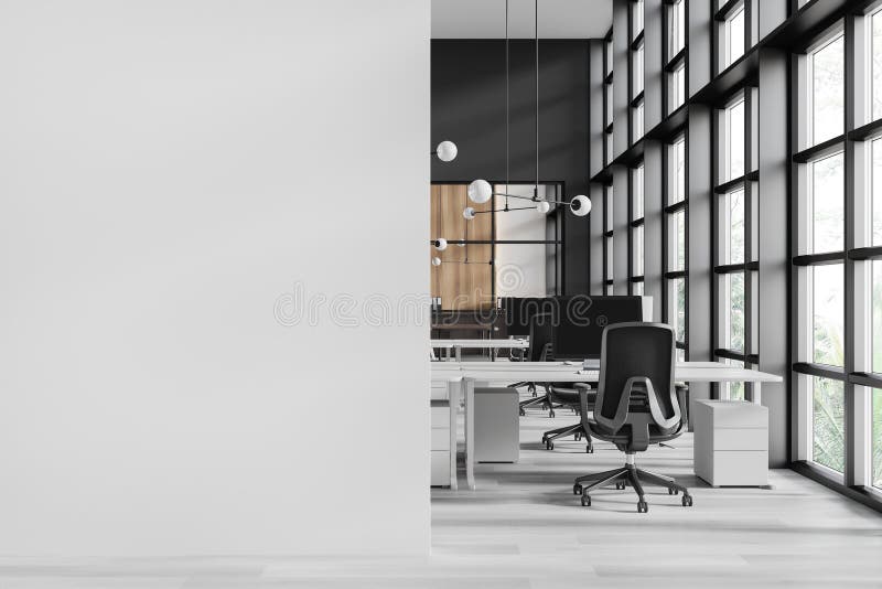 Modern Office Interior with Empty White Wall for Mockup Purposes. 3D ...